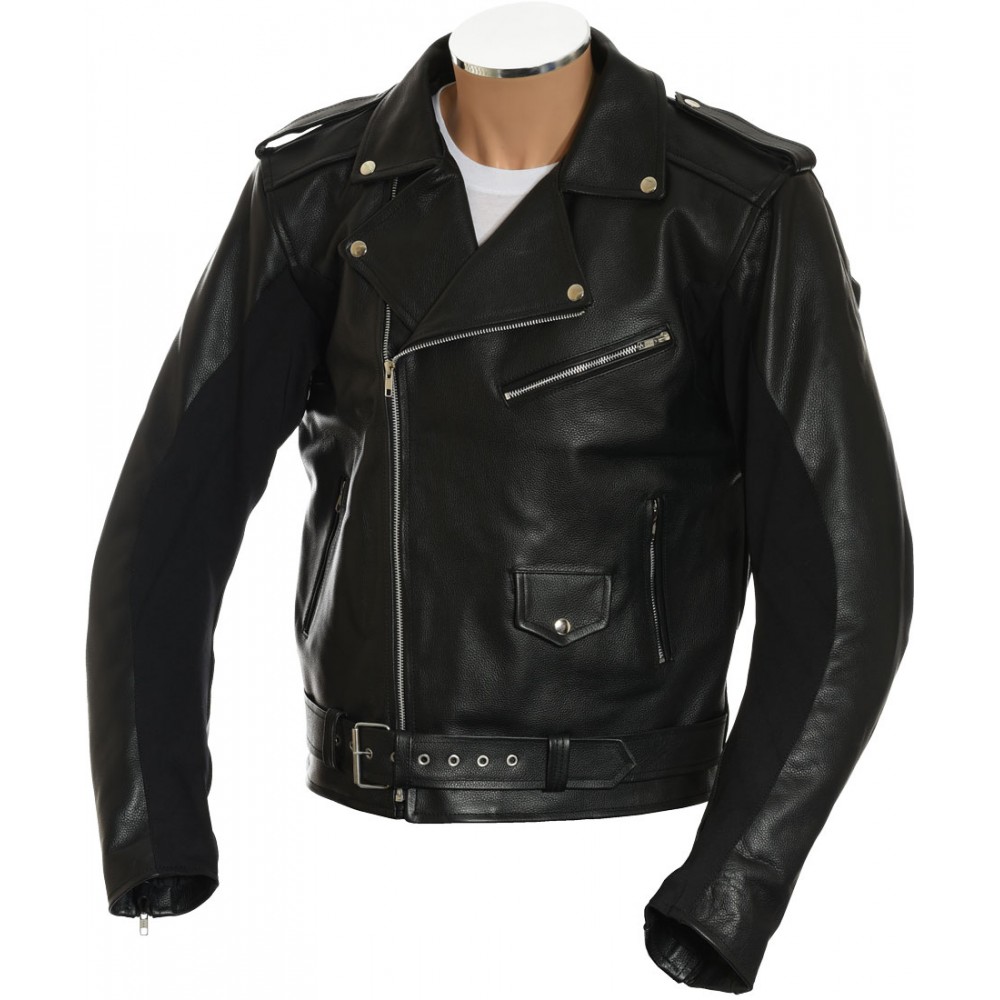 All American Mod Biker Classic Black Armoured Leather Jacket