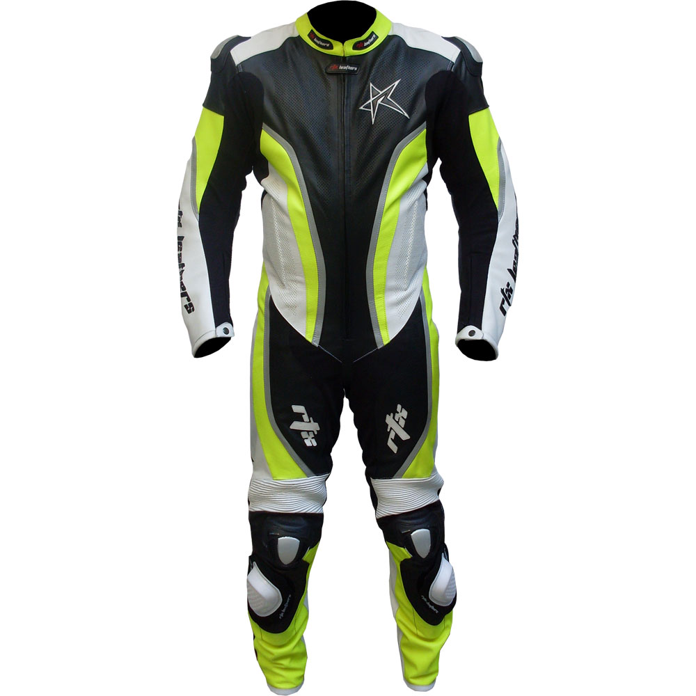 Halo Evo Sports Neon Yellow Leather Motorcycle Suit