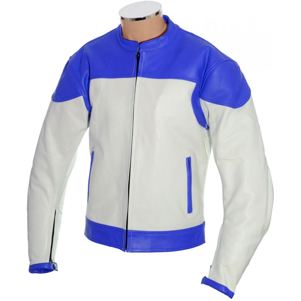 RTX Classic White Blue Leather Jacket